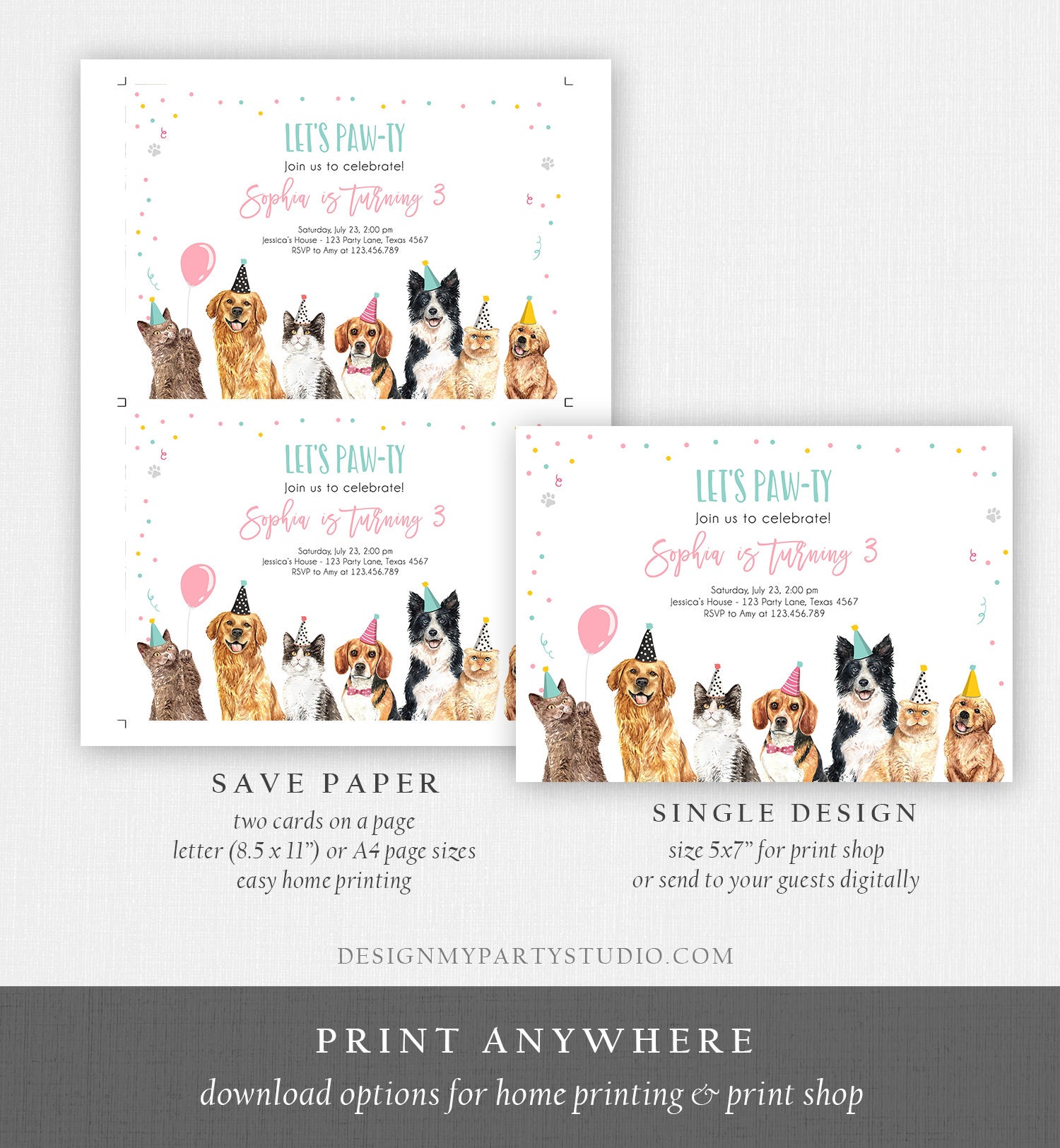 Editable Cats and Dogs Birthday Invitation Cat Dog Birthday - Etsy
