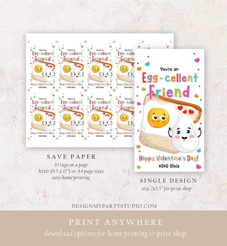 Editable You're an Egg-cellent Friend Valentines Day Gift Tag Valentine ...