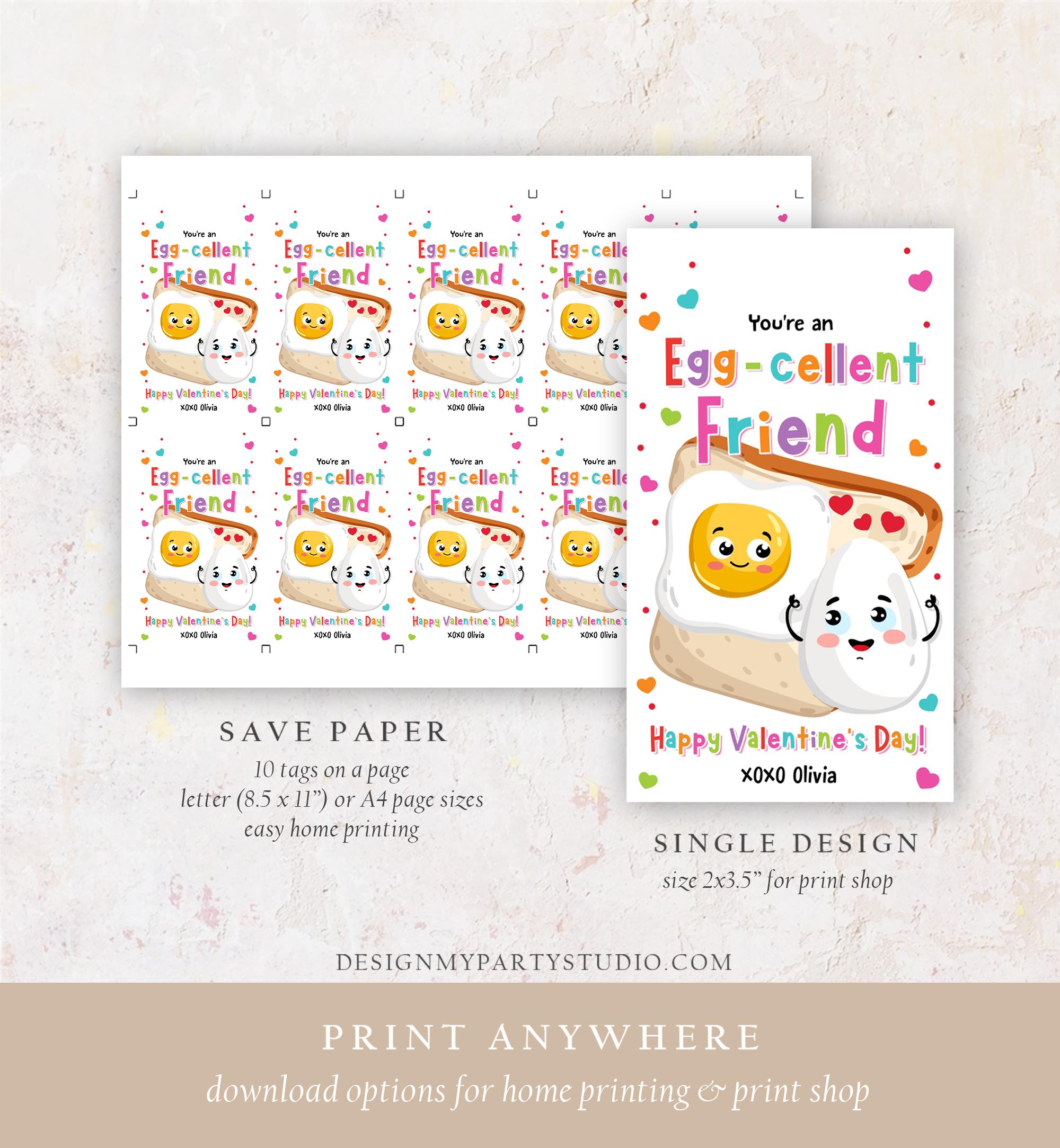 Editable You're an Egg-cellent Friend Valentines Day Gift Tag Valentine ...