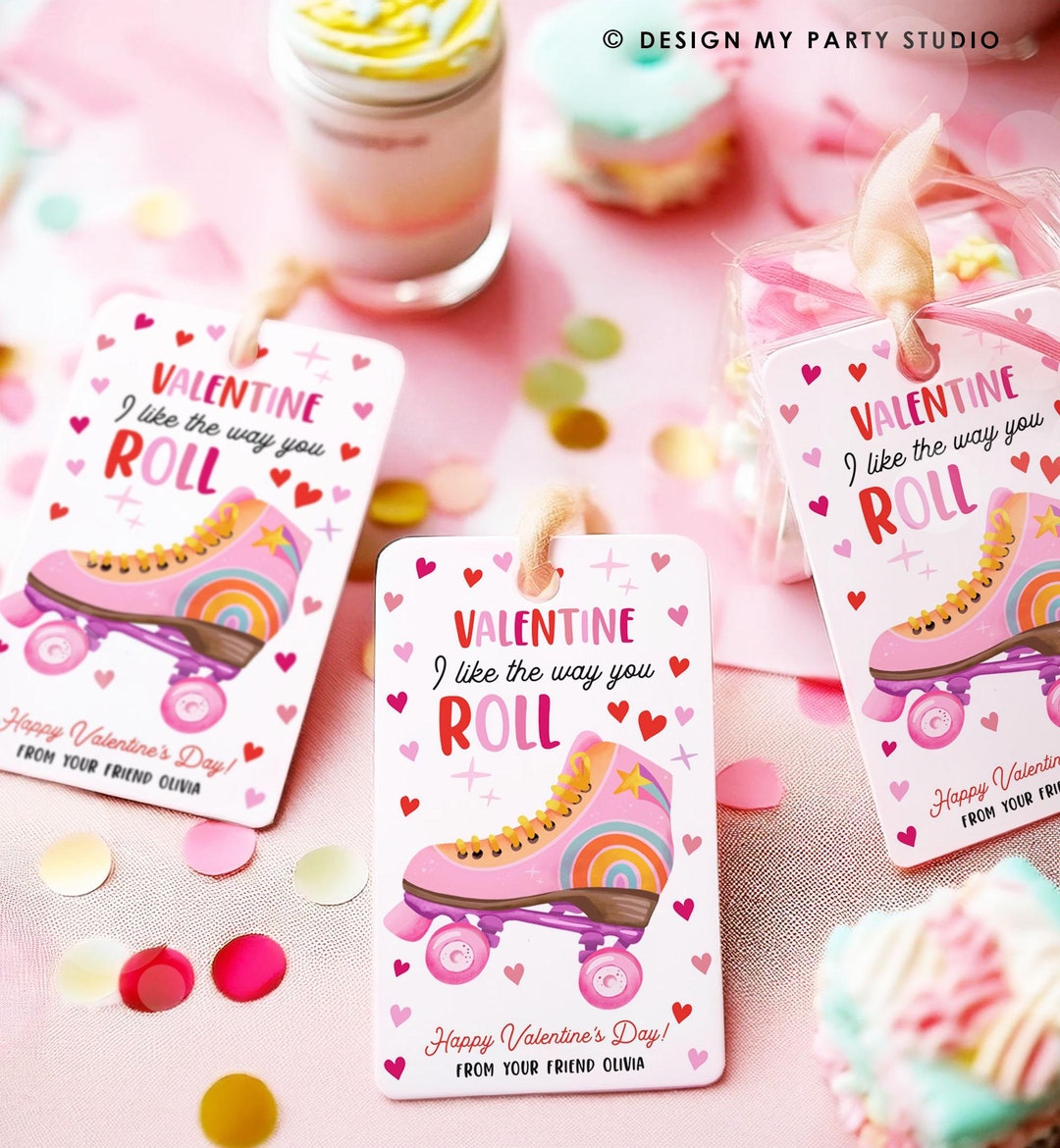 Editable Roller Skate Valentine's Day Gift Tag Valentines Card I Like ...