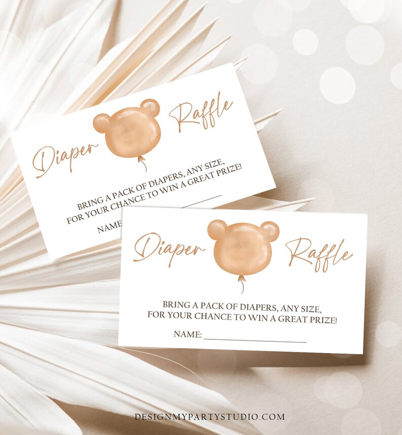 Editable Boho Teddy Bear Diaper Raffle Ticket Bear Baby Shower - Etsy
