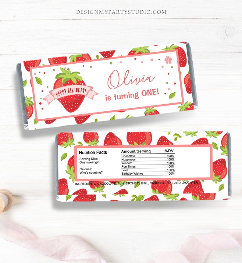 Editable Candy Bar Wrapper Strawberry Birthday Candy Bar - Etsy