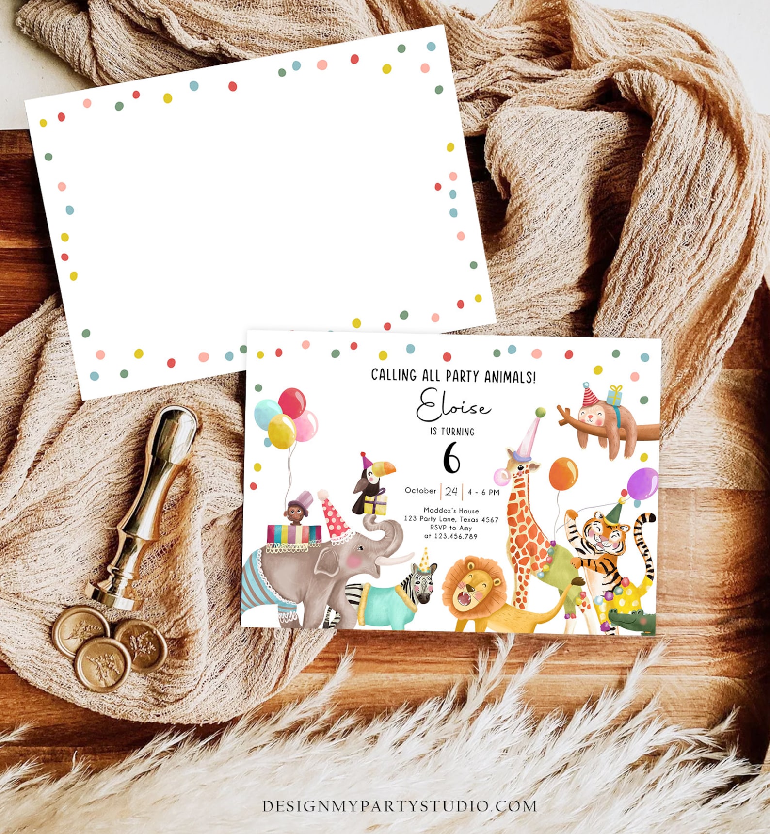 Editable Calling All Party Animals Birthday Invitation Wild One Jungle ...