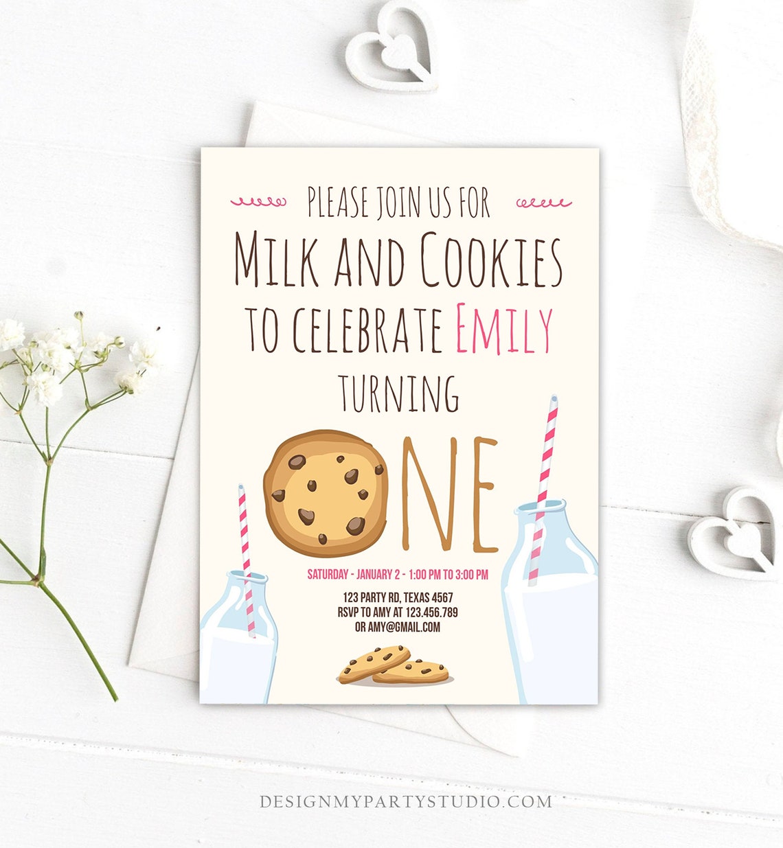 Editable Milk and Cookies Birthday Invitation Milk & Cookies Party Girl ...