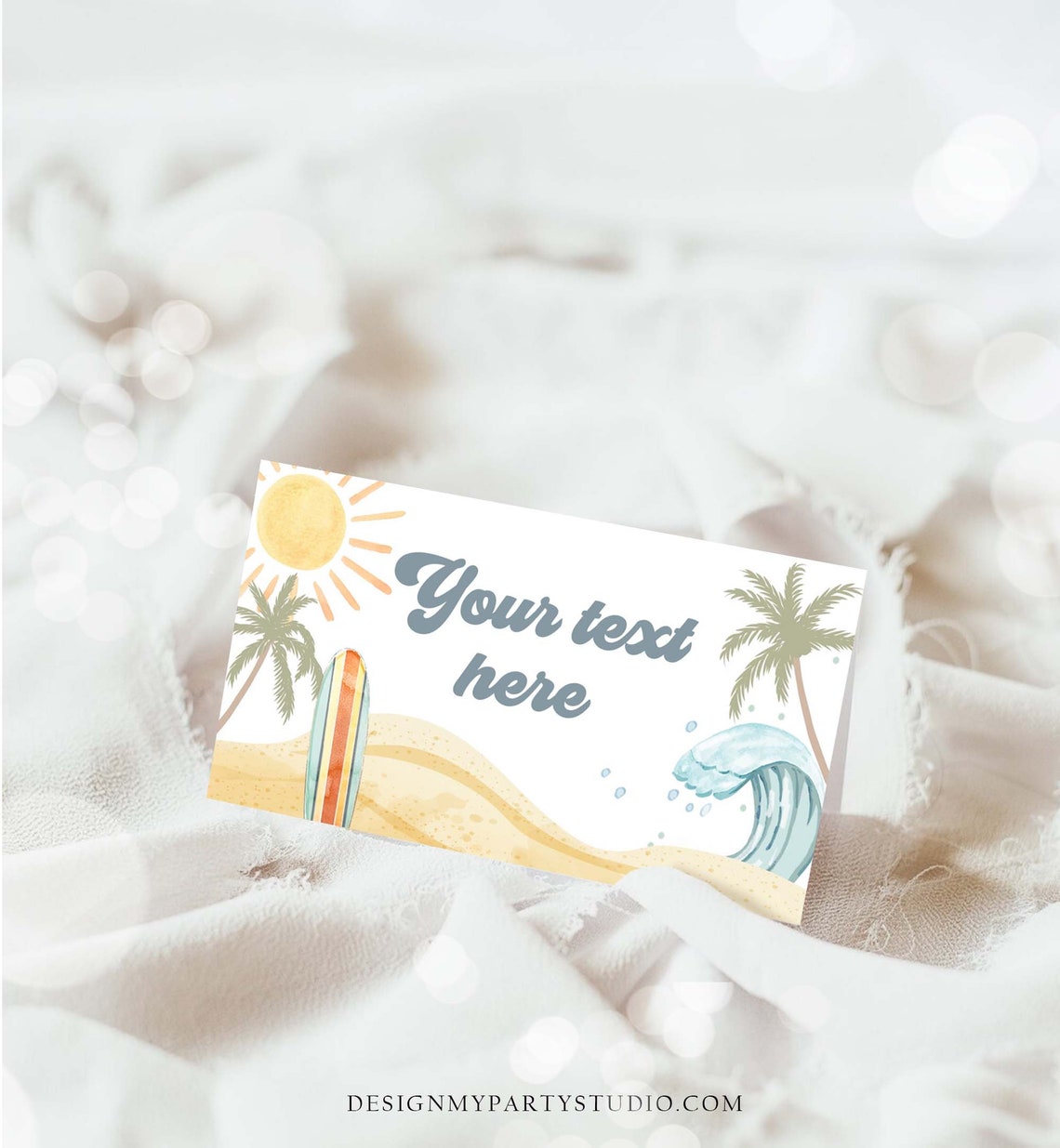 Editable Surf Food Labels Surfboard Birthday Place Card Tent Buffet ...