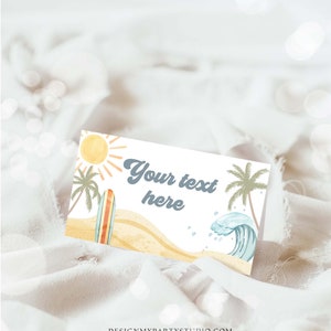 Editable Surf Food Labels Surfboard Birthday Place Card Tent Buffet ...