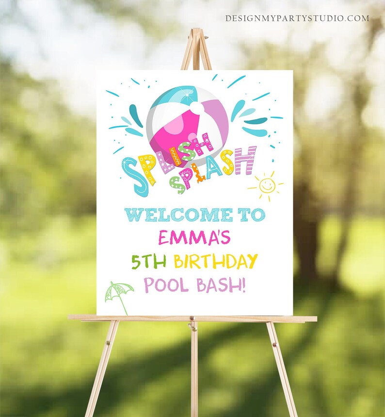 Editable Pool Party Welcome Sign Pool Party Birthday Beach Ball Pool ...