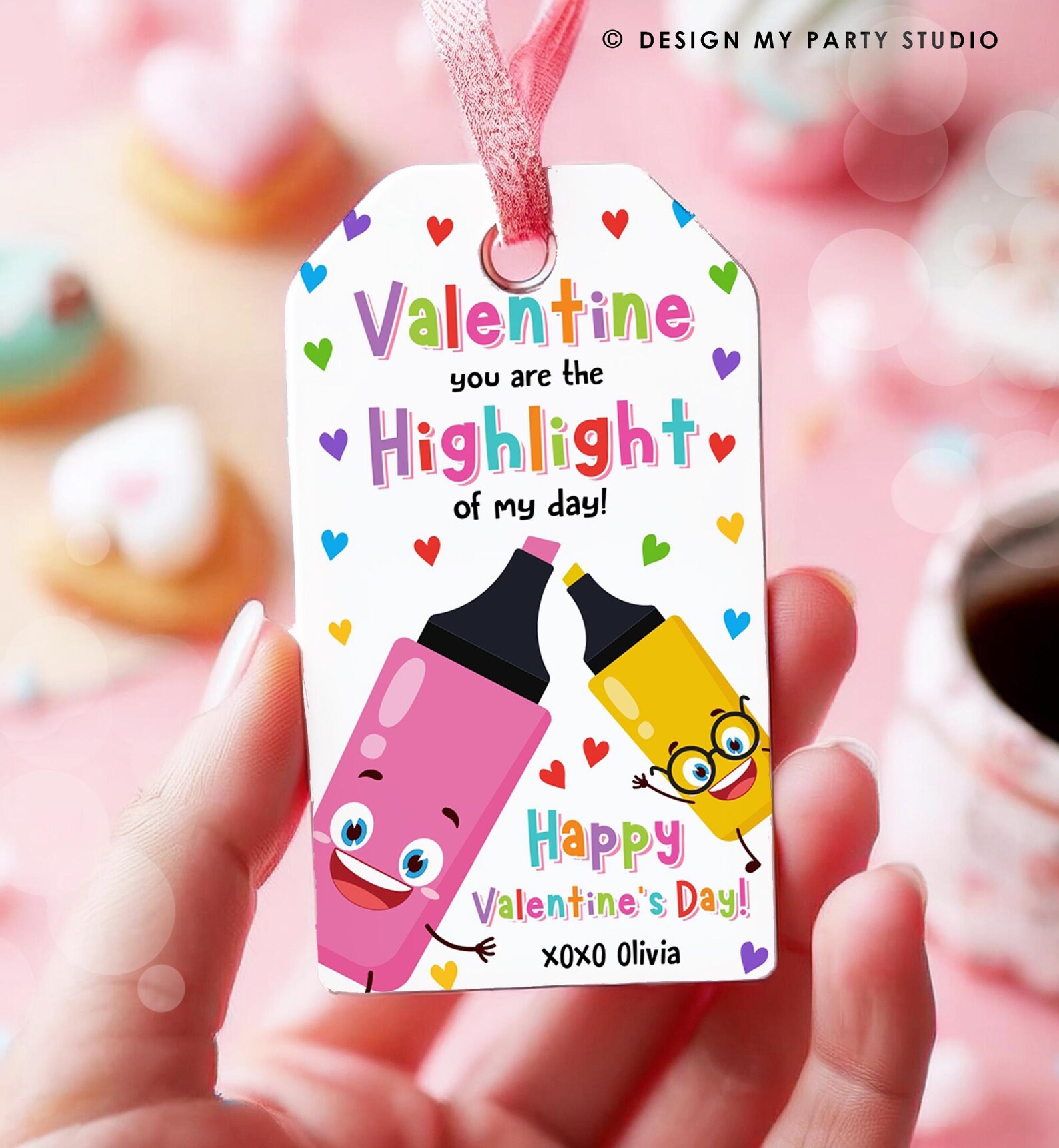 Editable Valentine You're the Highlight Valentines Day Gift Tag Markers ...