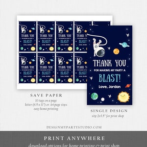 Editable Space Astronaut Favor Tags Space Birthday Thank You Tags Label ...