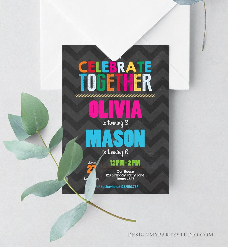 Editable Siblings Birthday Invitation Twins Birthday Party - Etsy