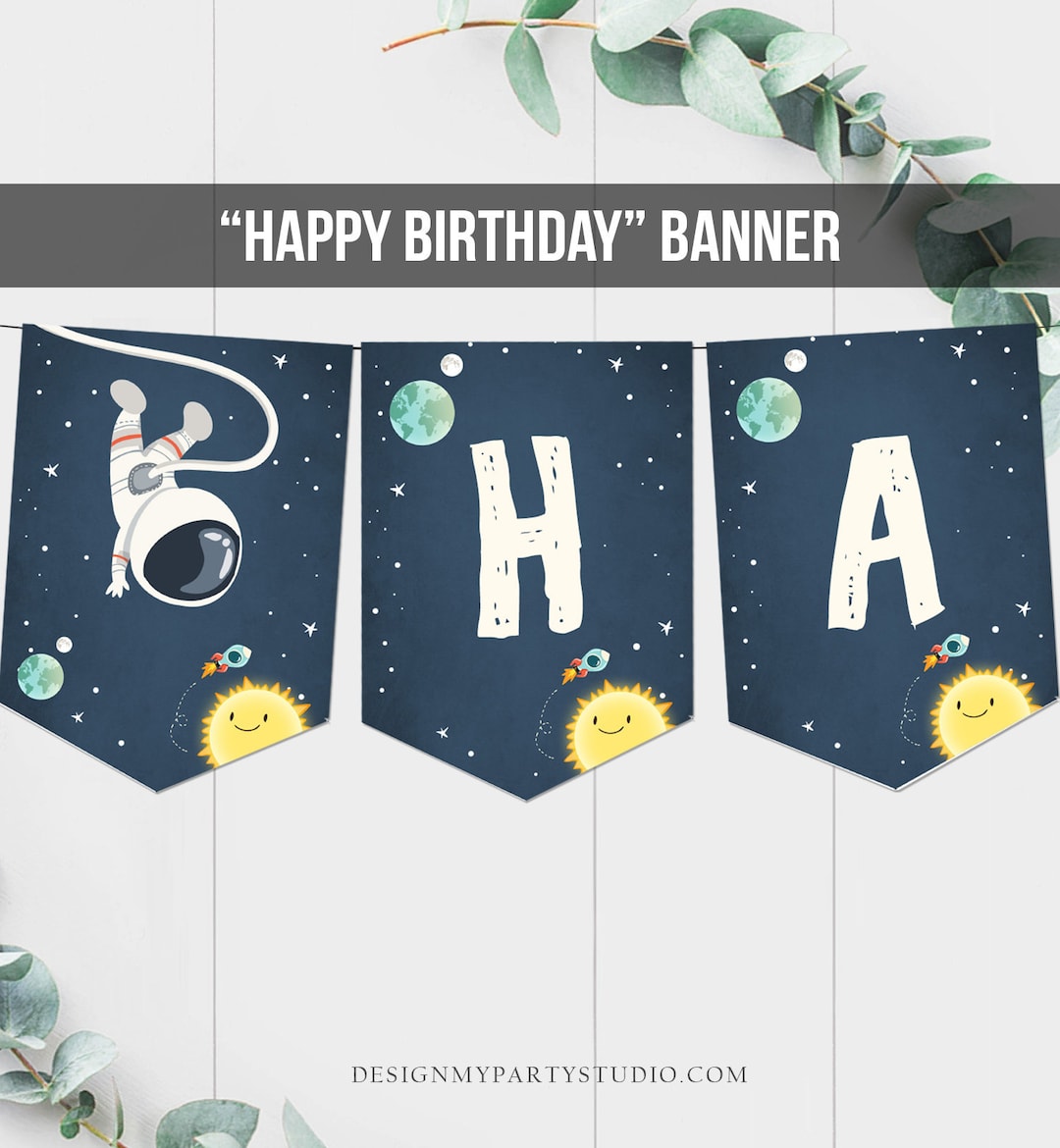 Space Happy Birthday Banner Outer Space Planets Boy Birthday Banner ...
