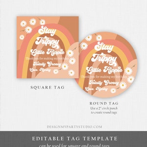 Editable Groovy 1st Birthday Favor Tags Retro Daisy Birthday Thank You ...