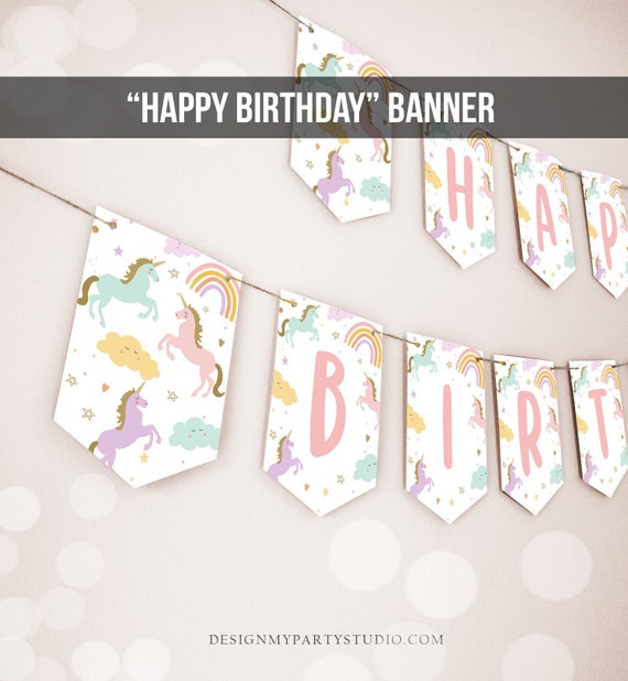Happy Birthday Banner Unicorn Birthday Banner Magical Birthday ...