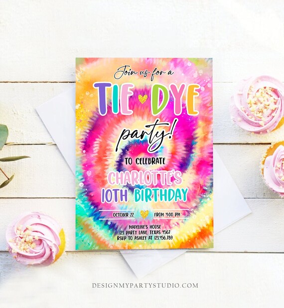 Editable Tie Dye Birthday Invitation Tie Dye Party Invite Girl Pink Tie ...