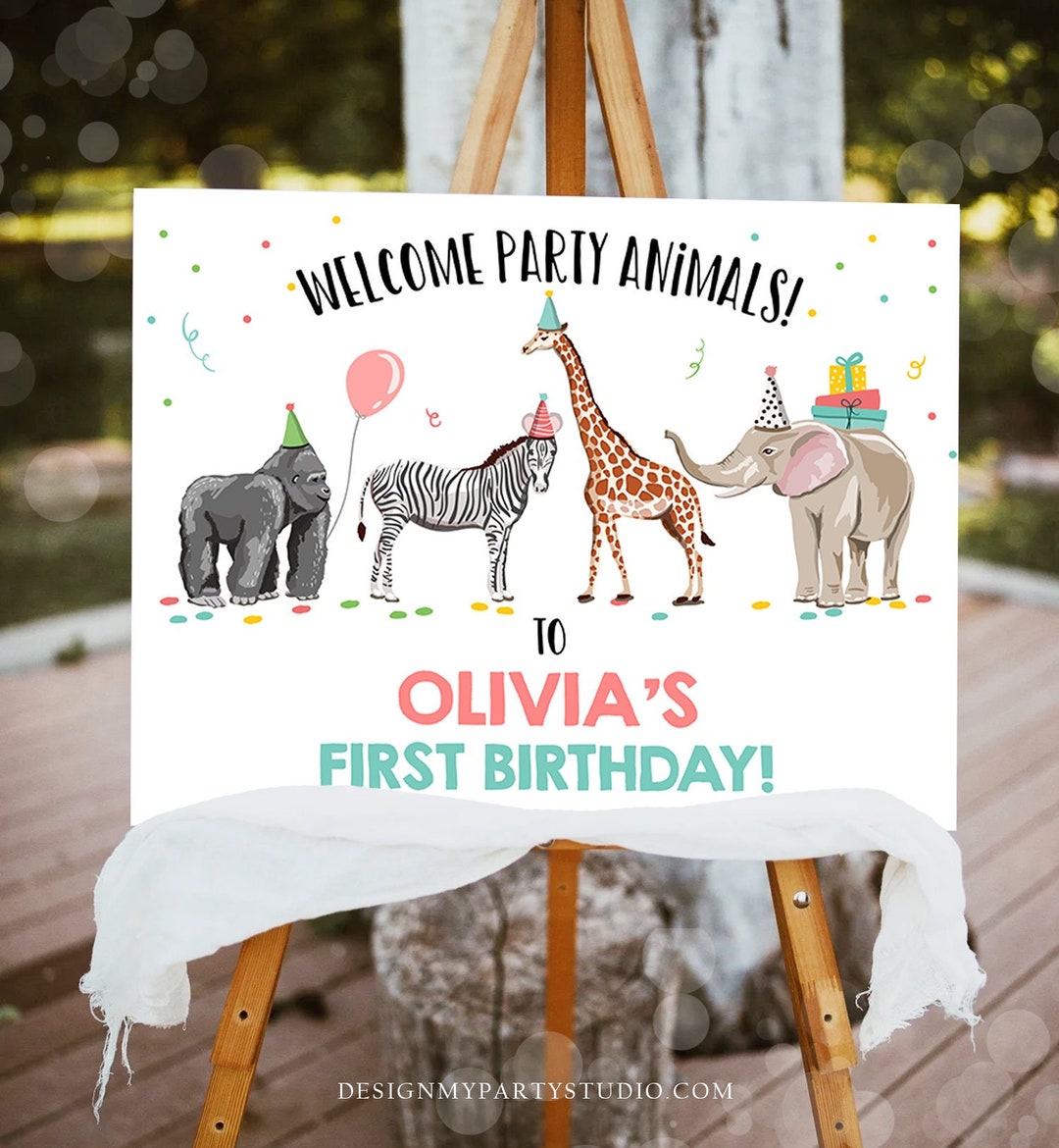 Editable Party Animals Welcome Sign Party Animal Sign Zoo Safari ...