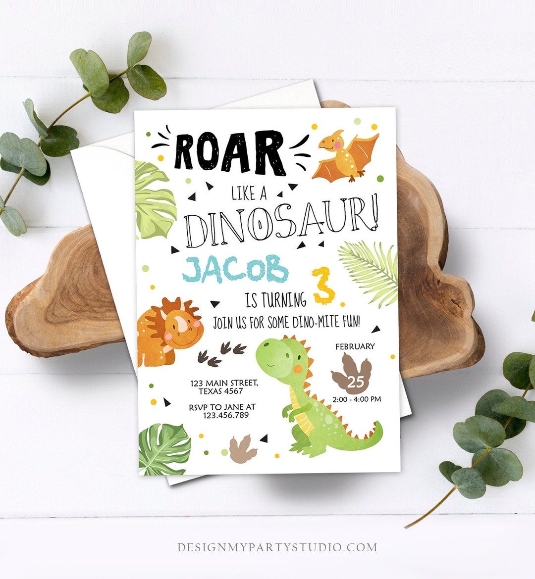 Invitación de cumpleaños de dinosaurio editable Dino Dig Party ...