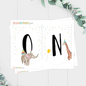 High Chair ONE Birthday Banner Party Animals Safari Animals Wild One ...