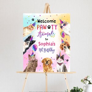 Editable Cats and Dogs Birthday Party Animals Welcome Sign Kitten ...