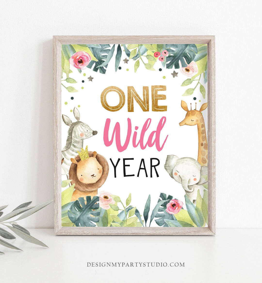 One Wild Year Birthday Sign Table Decor Safari Birthday Wild - Etsy