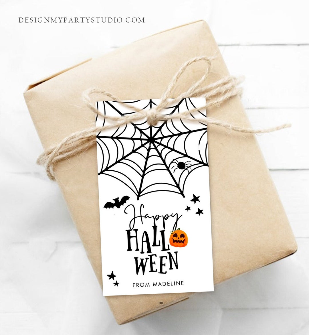 Editable Happy Halloween Gift Tags Trick or Treat Favor Tags Spiderweb ...