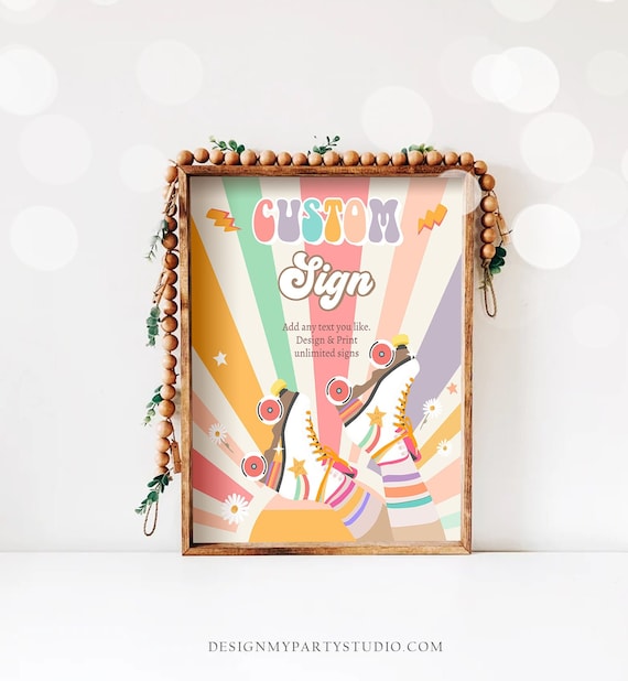 Editable Custom Sign Retro Roller Skate Birthday Party Sign Rollerskate ...