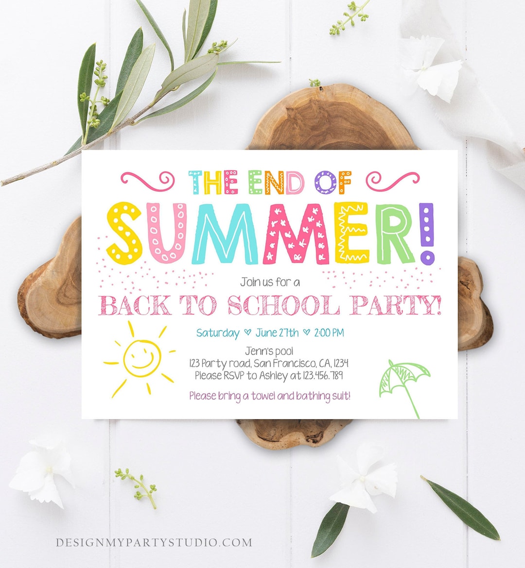 Editable End of the Summer Pool Party Invitation Back to School Splish ...