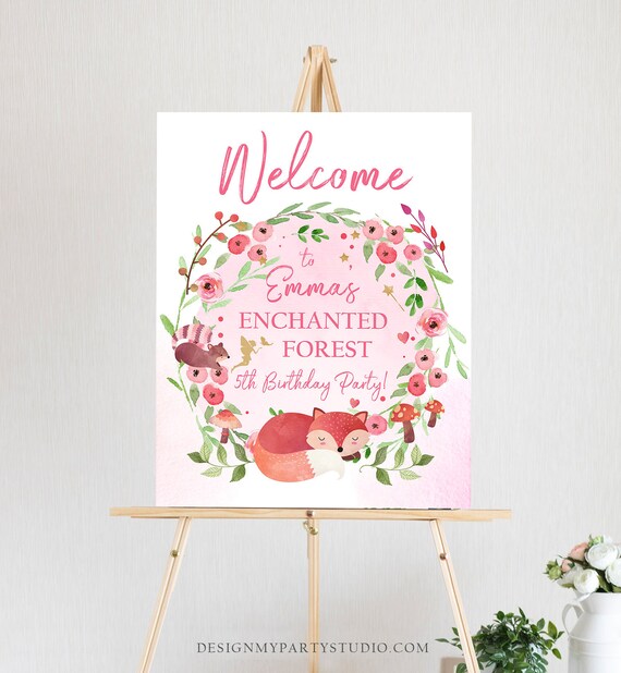 Editable Woodland Fairy Birthday Welcome Sign Enchanted Forest Birthday ...