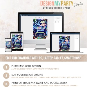 Editable Peace Out Single Digits Birthday Invitation Neon Glow Disco ...