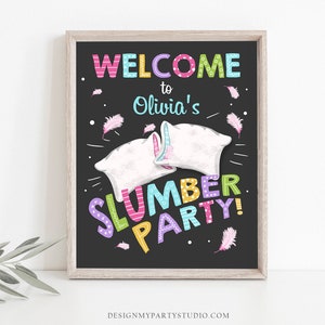 Editable Slumber Party Birthday Welcome Sign Sleepover Pajamas Pillow ...