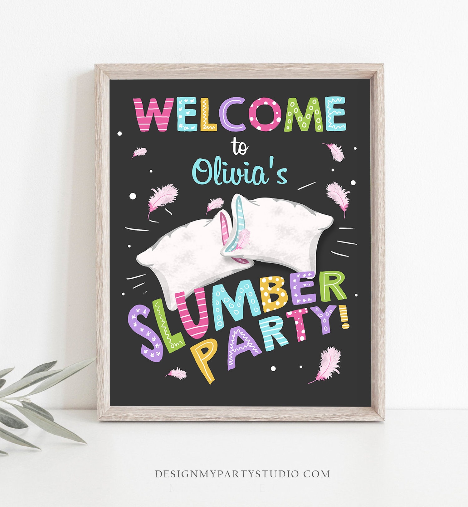 Editable Slumber Party Birthday Welcome Sign Sleepover Pajamas Pillow ...