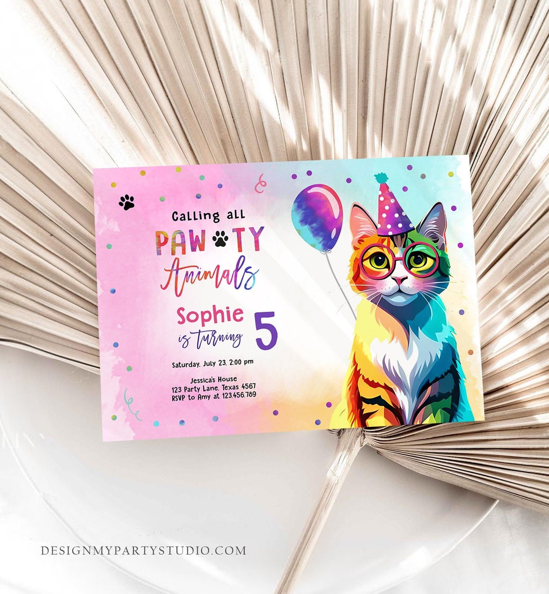 Editable Cat Birthday Party Invitation Kitten Birthday Invite Calling ...