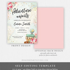 Editable Adventure Awaits Graduation Party Invitation Vintage Travel ...