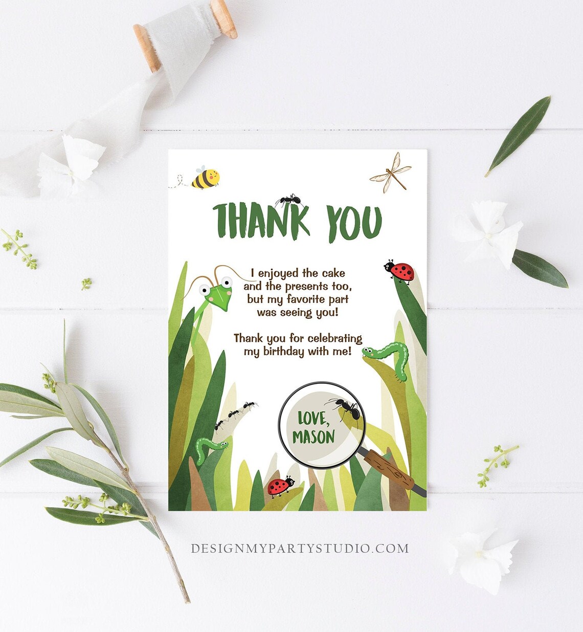 Editable Thank You Card Bug Thank you Note Bug Birthday Insect | Etsy