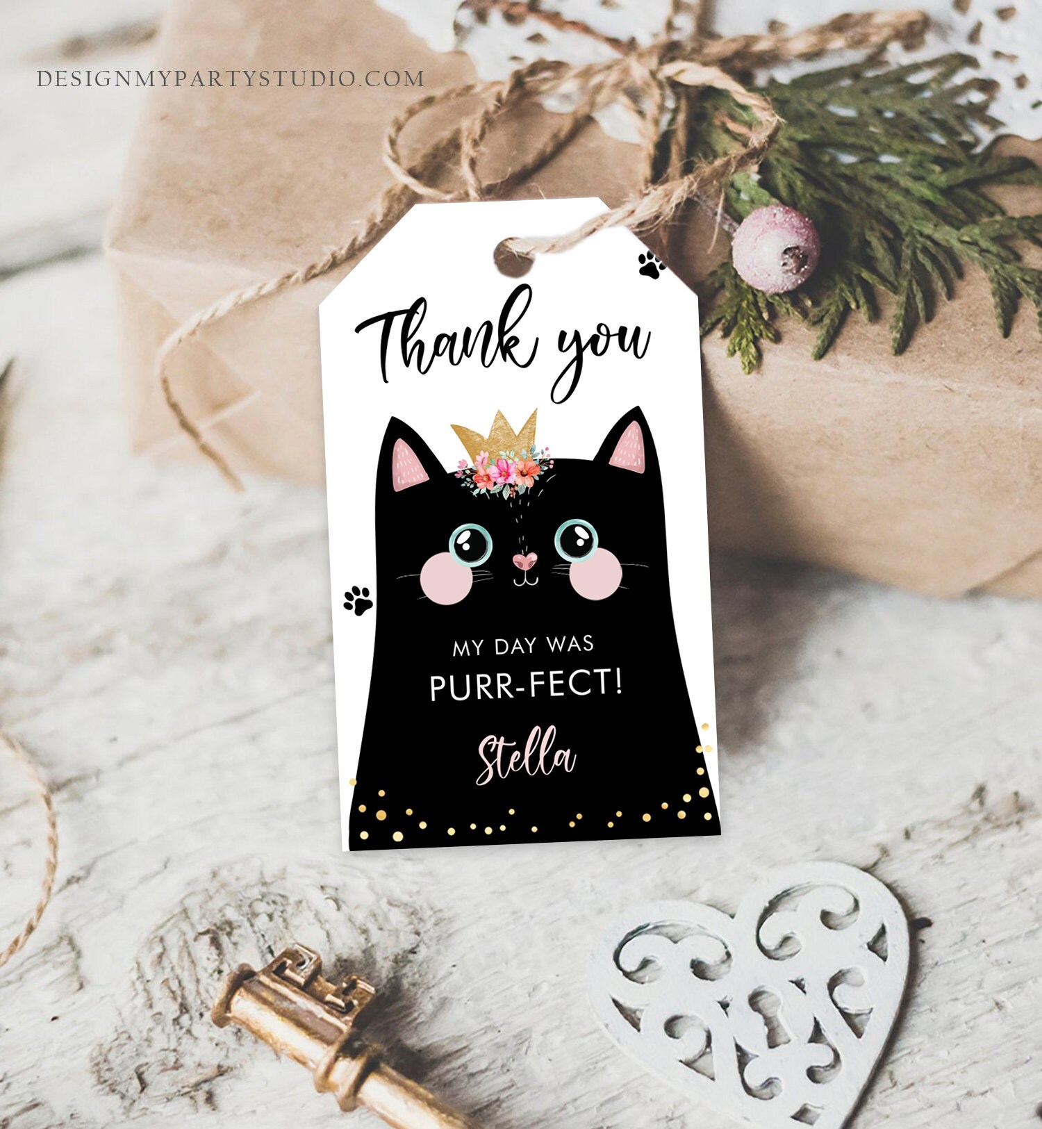 Editable Kitten Birthday Favor Tags Kitty Birthday Thank you | Etsy