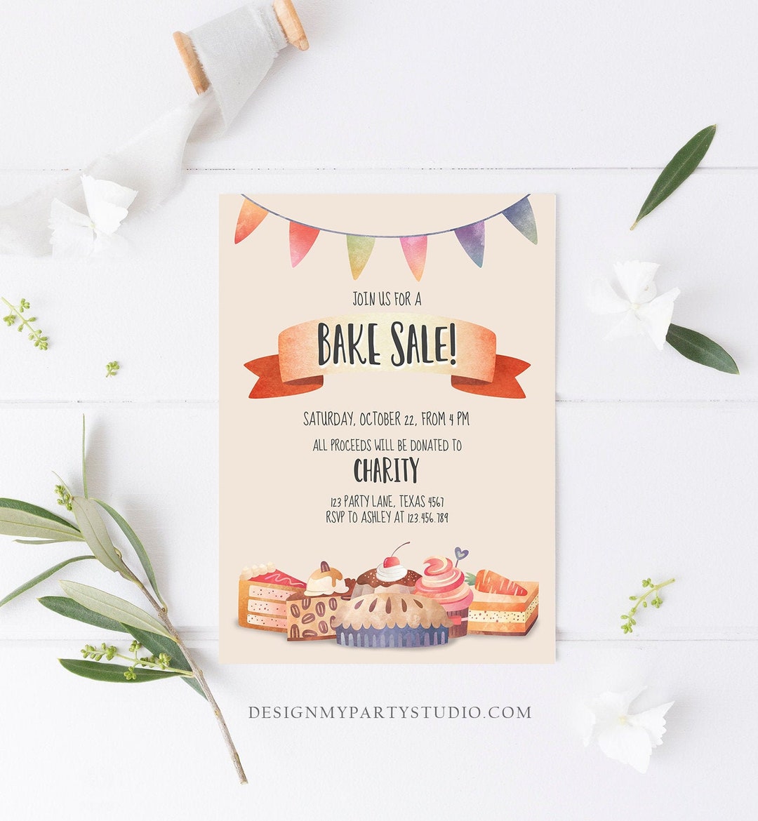 Editable Bake Sale Party Festival Invitation Fundraiser School Church ...