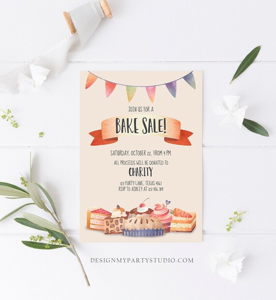 Editable Bake Sale Party Festival Invitation Fundraiser School Church ...