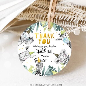 Editable Party Animals Favor Tags Wild One Animals Thank You Tag Safari ...