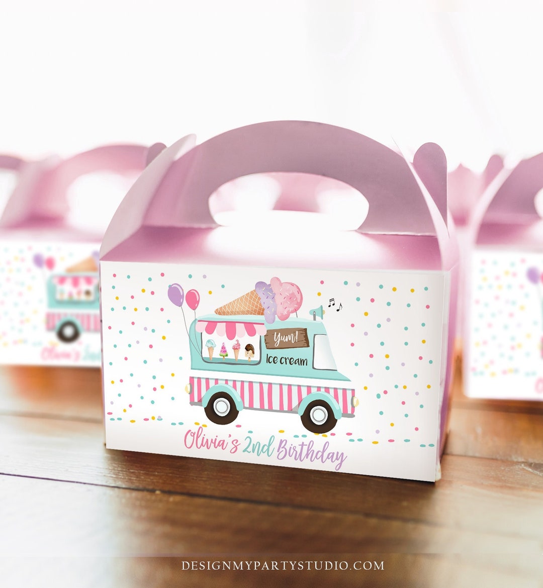 Editable camión de helados favor caja etiqueta Gable caja de regalo ...