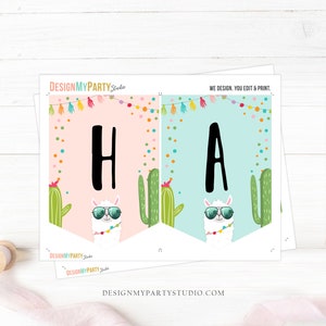 Llama Happy Birthday Banner Birthday Banner Fiesta Party Decor Girl ...