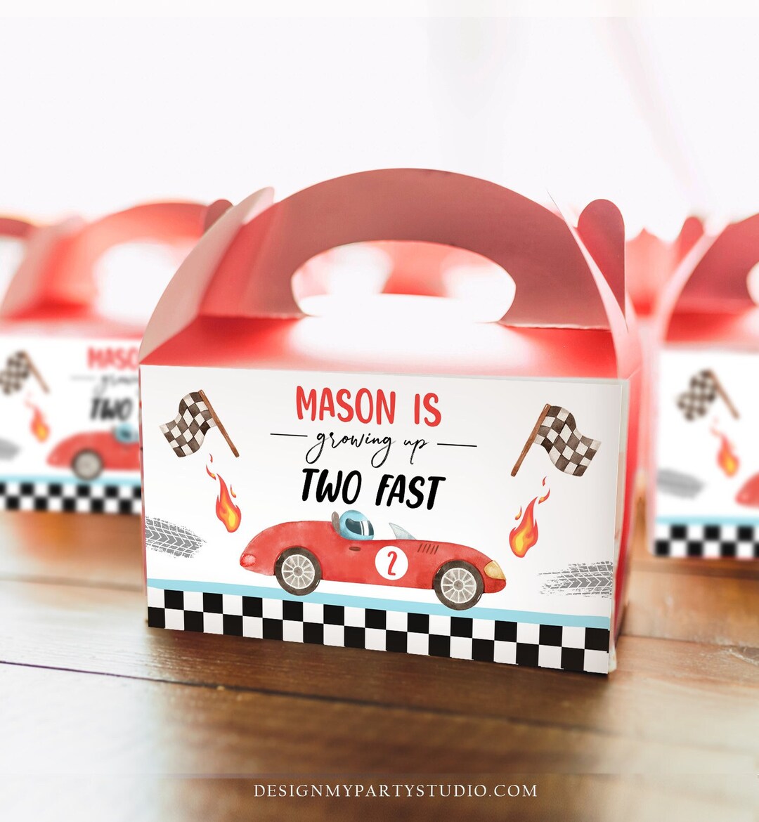 Editable Growing up Two Fast Gable Box Favor Red Race Car Birthday ...
