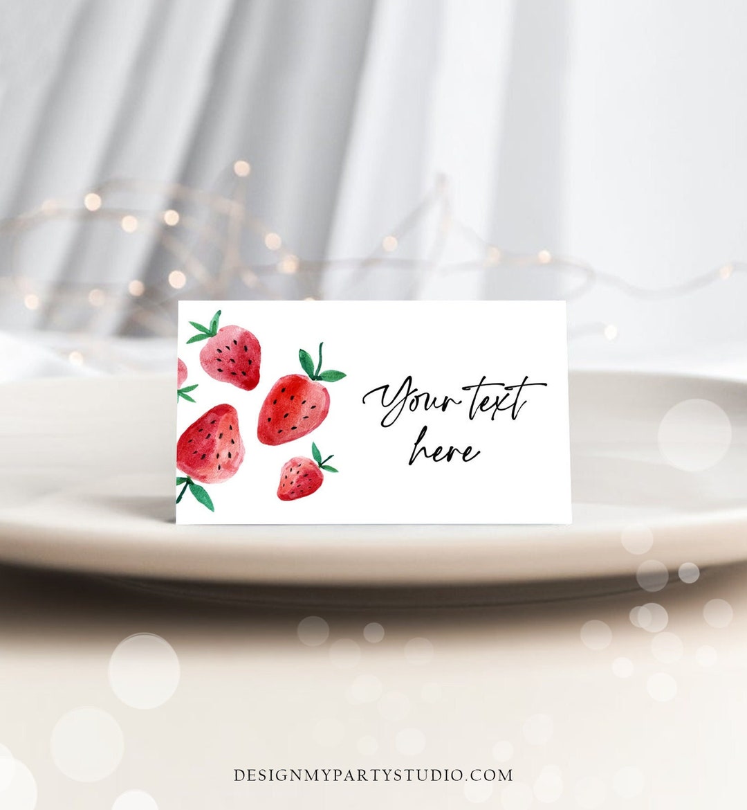 Editable Strawberry Food Label Strawberry Birthday Party Place Card ...