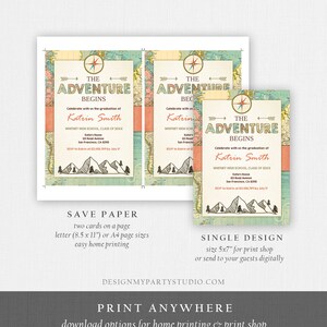 Editable Adventure Begins Graduation Party Invitation Woodland Vintage ...