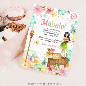 Editable Luau Birthday Thank You Card Girl Hawaiian Birthday Thank You ...