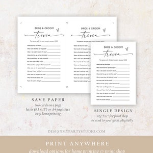 Editable Bride and Groom Trivia Bridal Shower Game Minimalist Modern ...