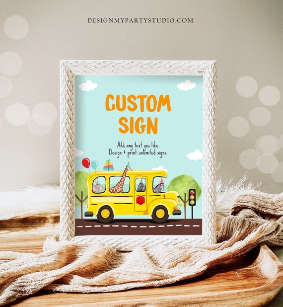 Editable Custom Sign School Bus Birthday Party Decor Girl Boy Yellow ...