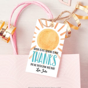 Editable Teacher Appreciation Gift Tags Sunshine Thank You Tag Schools ...