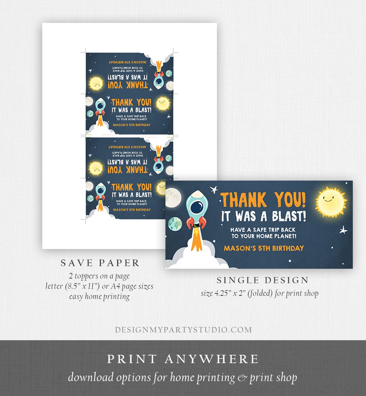 Editable Outer Space Rocket Treat Bag Toppers Birthday Party - Etsy