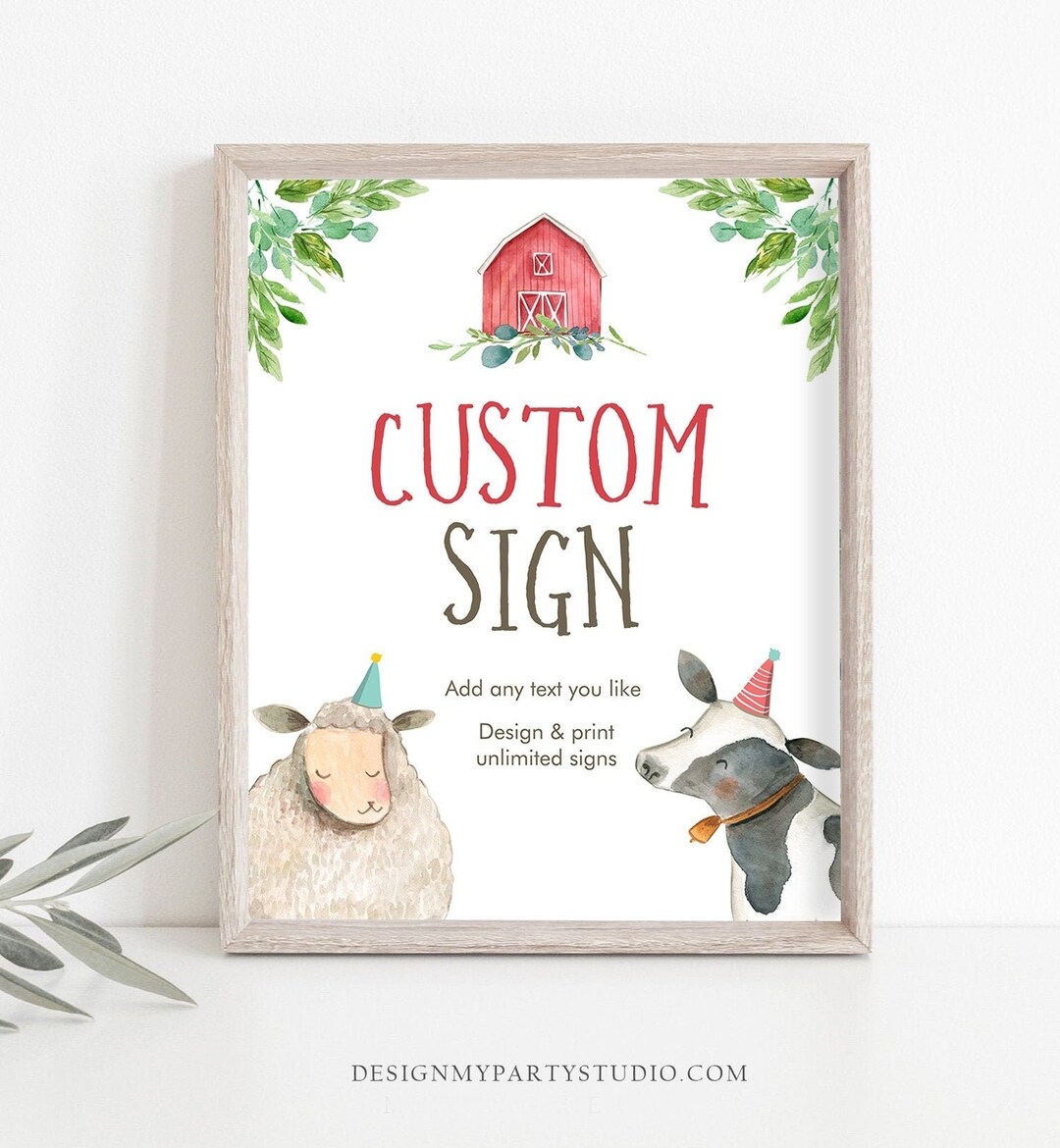 Editable Custom Sign Farm Animals Sign Boy Barnyard Birthday ...