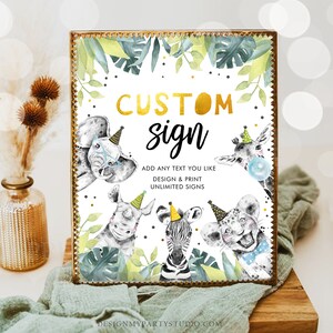 Editable Custom Sign Party Animals Sign Wild One Animals Decor Zoo ...