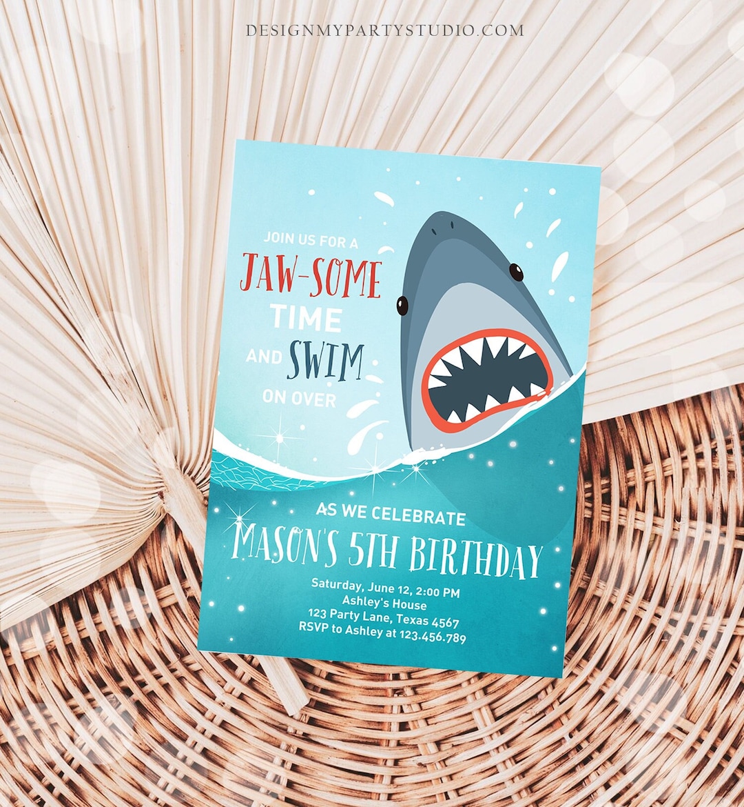 Editable Shark Birthday Invitation Shark Invitation Fintastic Shark ...